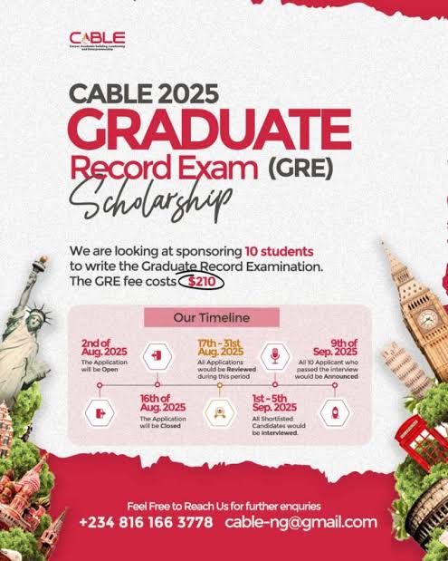 CABLE Graduate Record Examinations Scholarship 2025 - Dixcover Hub